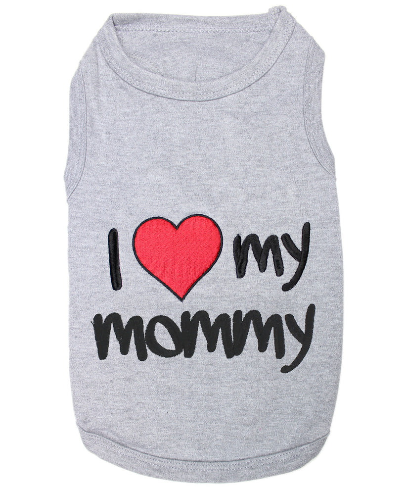 Parisian Pet 'I Love Mommy' Embroidered Dog T-Shirt – Soft Cotton, Gray